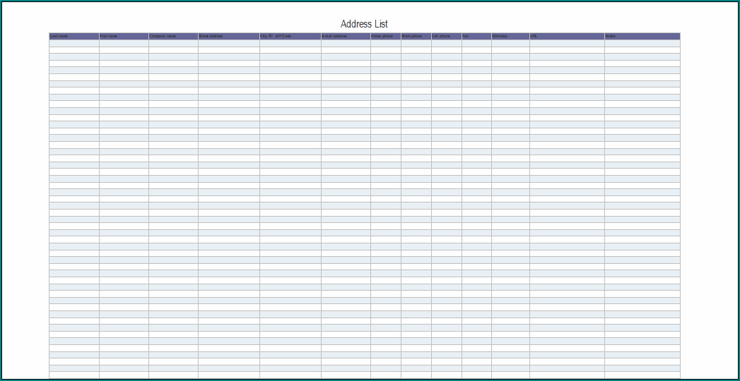  Free Printable Address List Template Bogiolo
