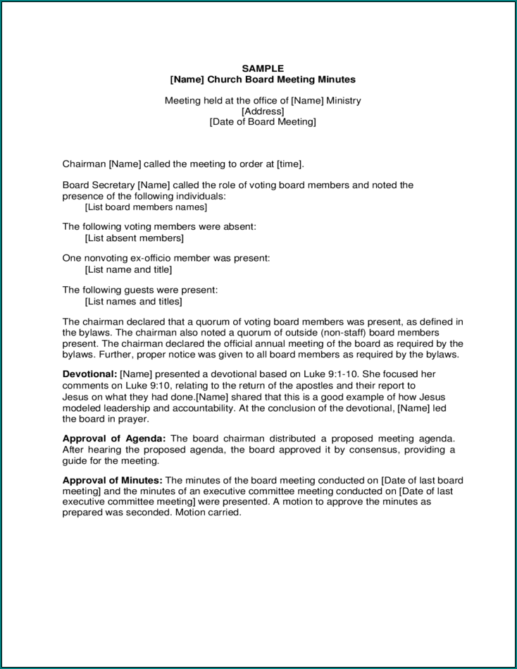  Free Printable Board Meeting Minutes Template