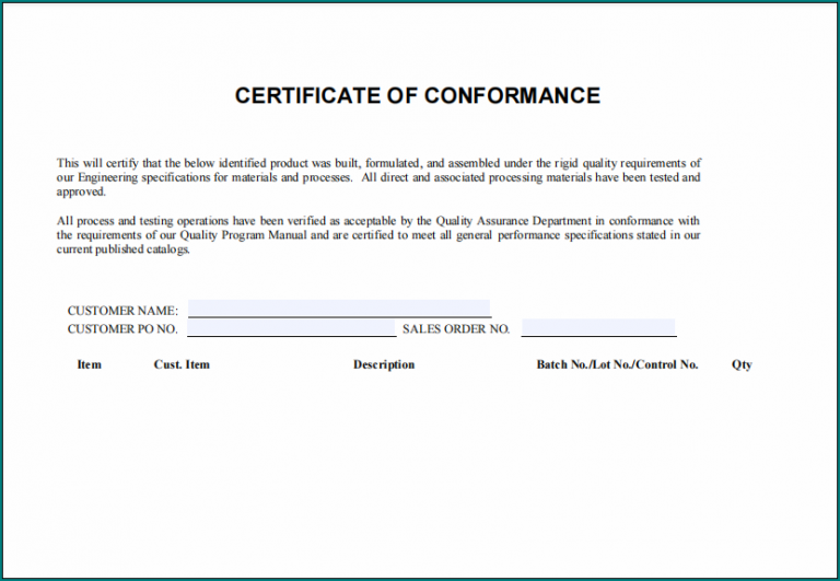 》Free Printable Certificate Of Compliance Template