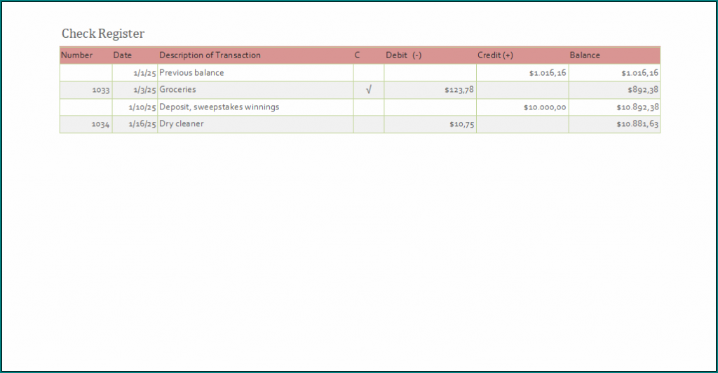 》Free Printable Checkbook Register Template
