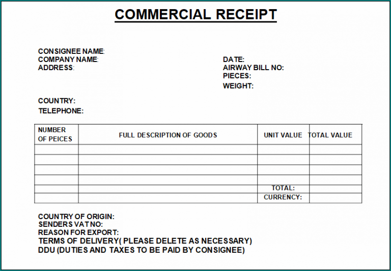 》Free Printable Commercial Receipt Template