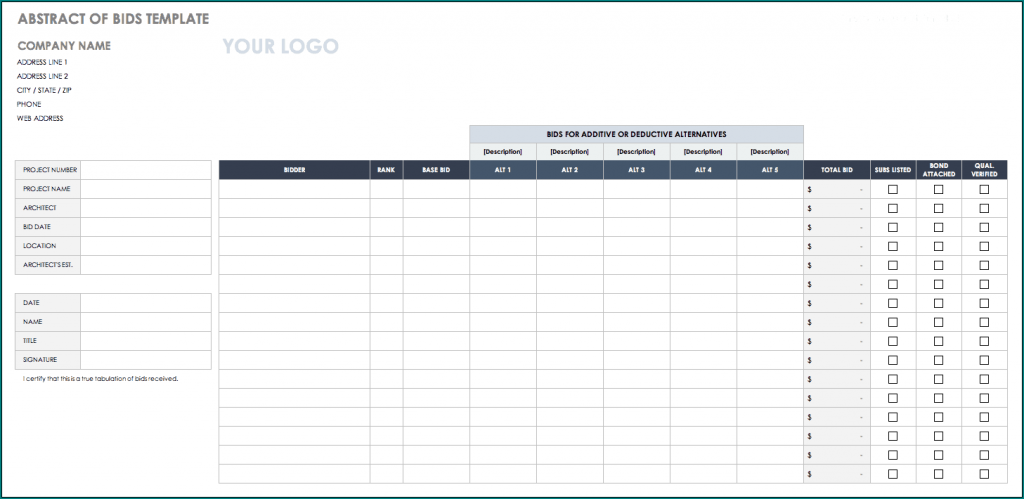 》Free Printable Construction Bid Template Excel