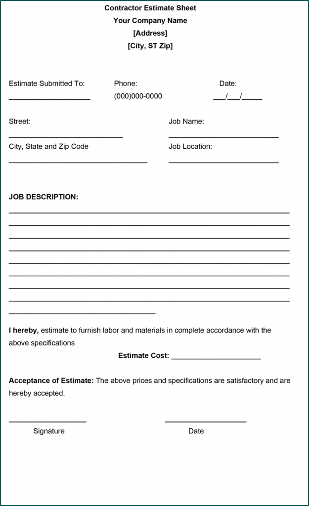 》Free Printable Construction Estimate Form