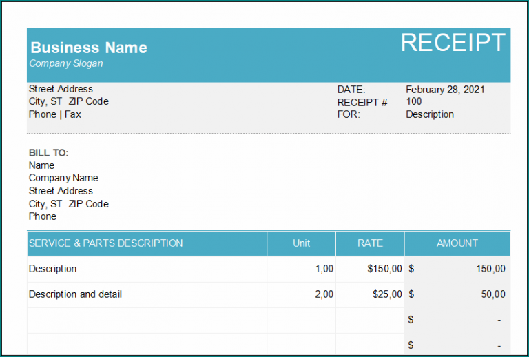 》Free Printable Construction Receipt Template