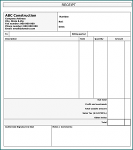 》Free Printable Construction Receipt Template
