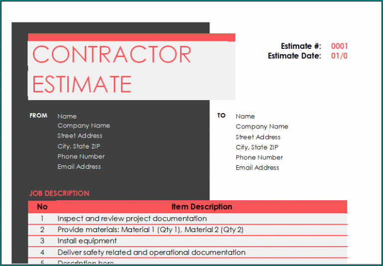 》Free Printable Contractor Estimate Form