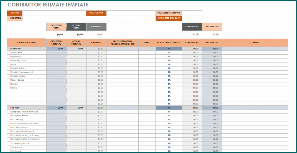 》Free Printable Contractor estimate Template