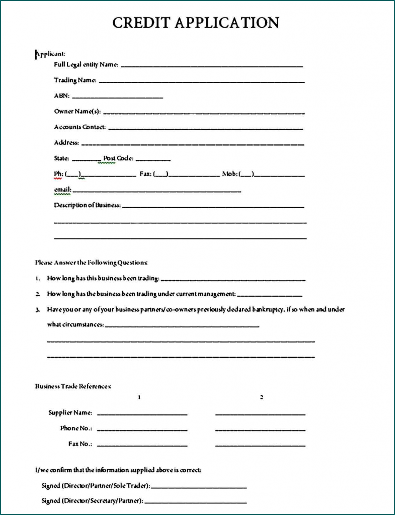 》Free Printable Credit Application Template