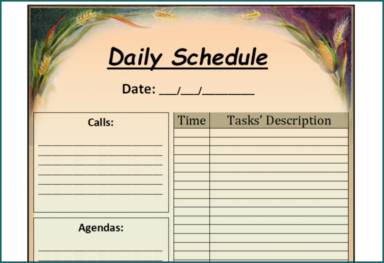 》Free Printable Daily Schedule Template Word
