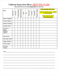 》Printable Uniform Checklist Template