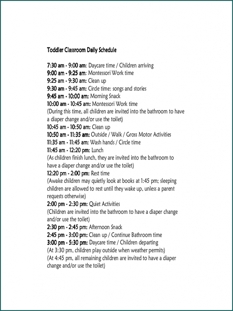  Free Printable Daycare Schedule Template Bogiolo