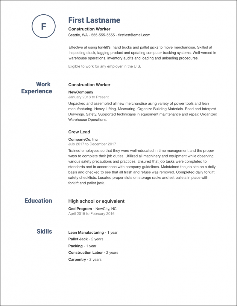 》Free Printable Easy Resume Template