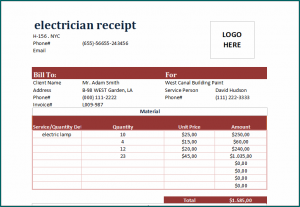 》Free Printable Electrician Receipt Template