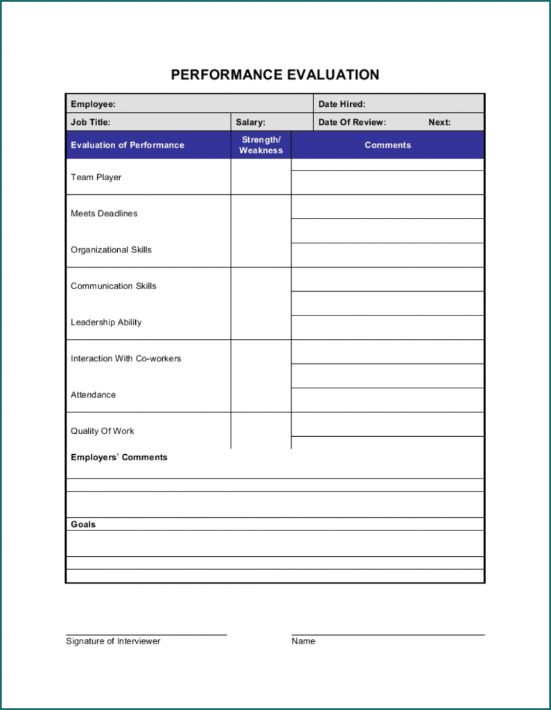 》Free Printable Employee Performance Evaluation Template