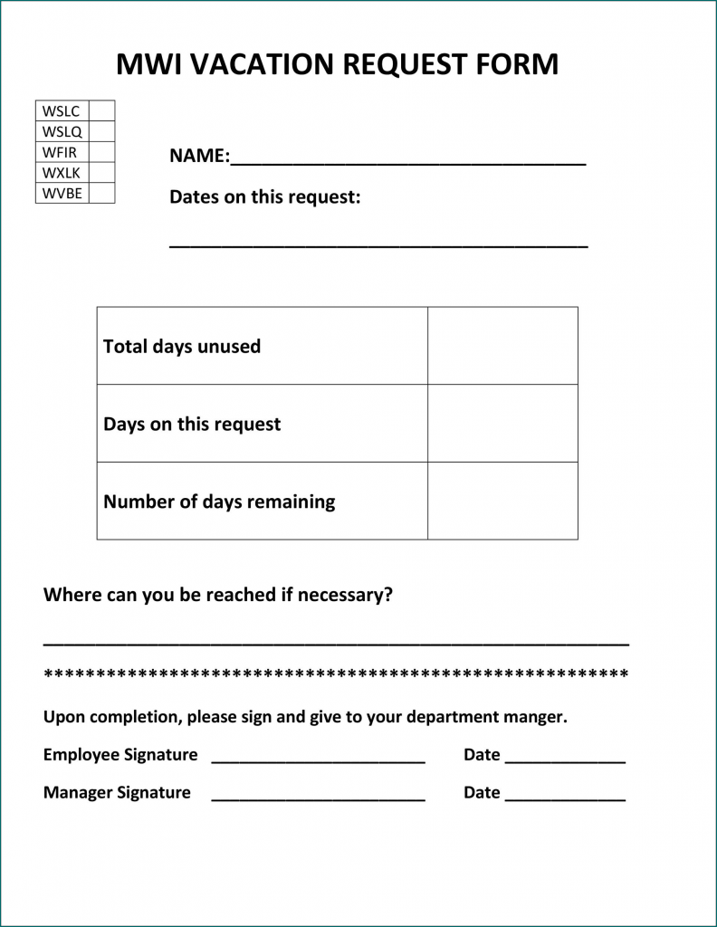 》Free Printable Employee Vacation Request Form