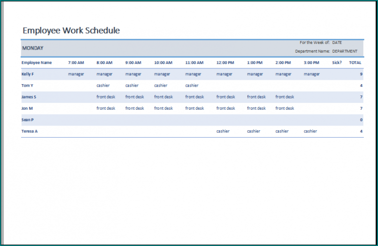 》Free Printable Employee Work Schedule Template
