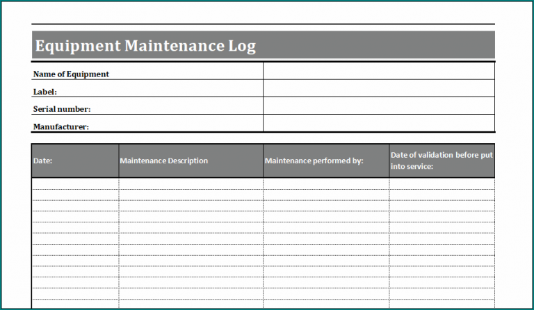 》Free Printable Equipment Maintenance Log Template