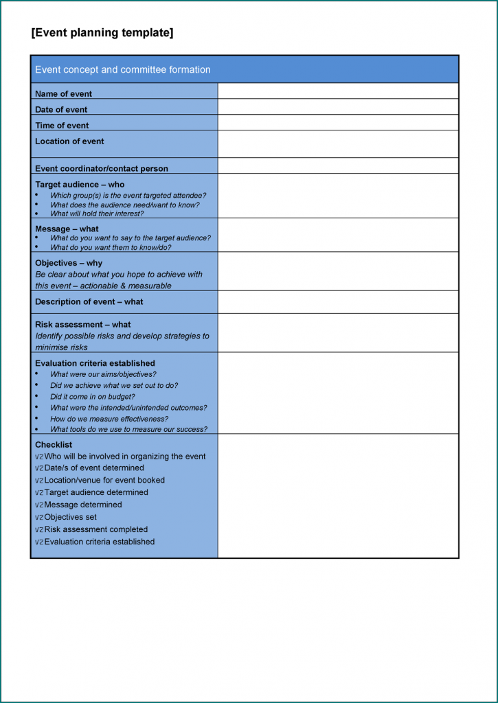》Free Printable Event Planning Template