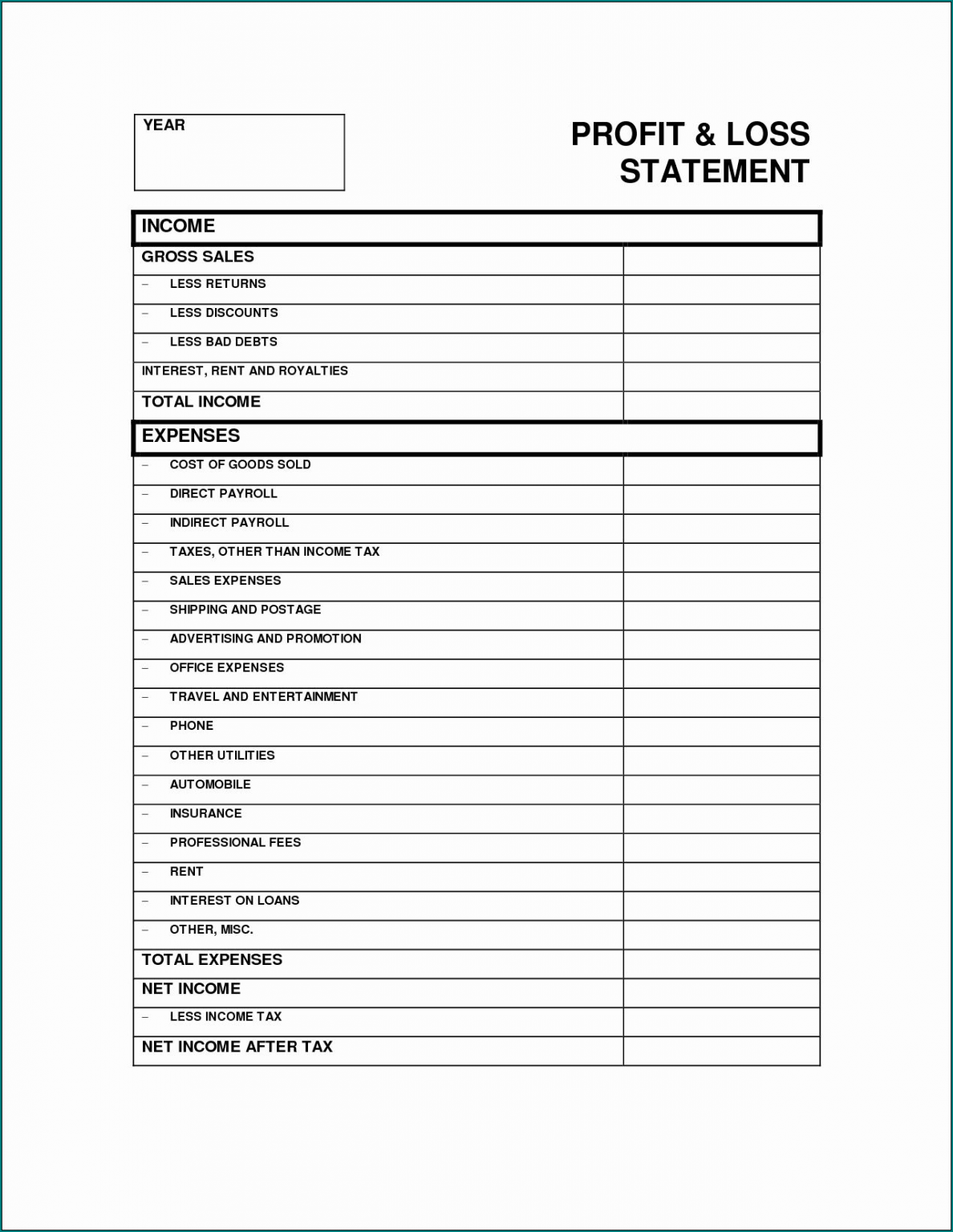 》Free Printable Basic Profit And Loss Template