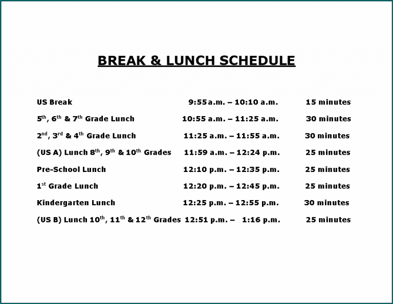 》Free Printable Break Schedule Template