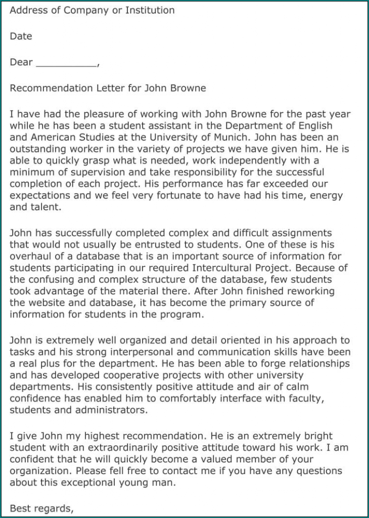 Example of College Recommendation Letter Template | Bogiolo