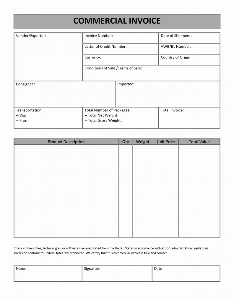 》Free Printable Commercial Invoice Template