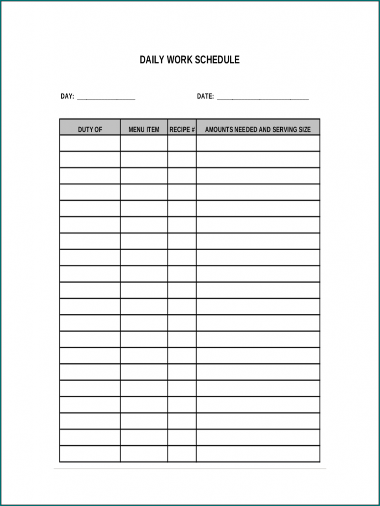 》Free Printab Daily Work Schedule Templatele