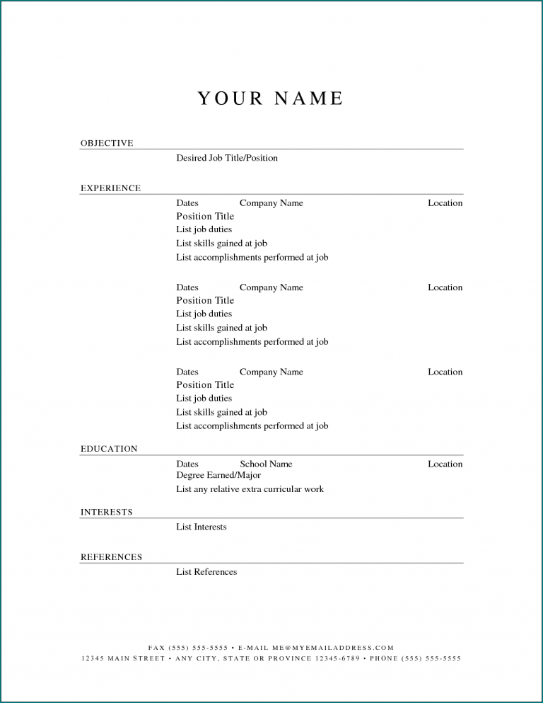 》Free Printable Easy Resume Template