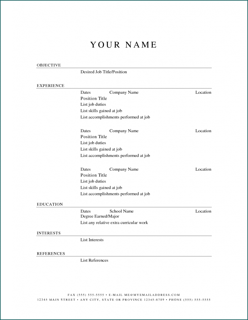 》Free Printable Easy Resume Template