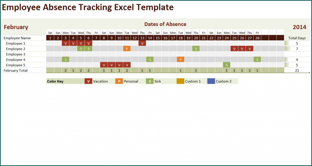 Example of Employee Absence Schedule | Bogiolo