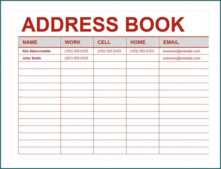 》Free Printable Excel Address Book Template