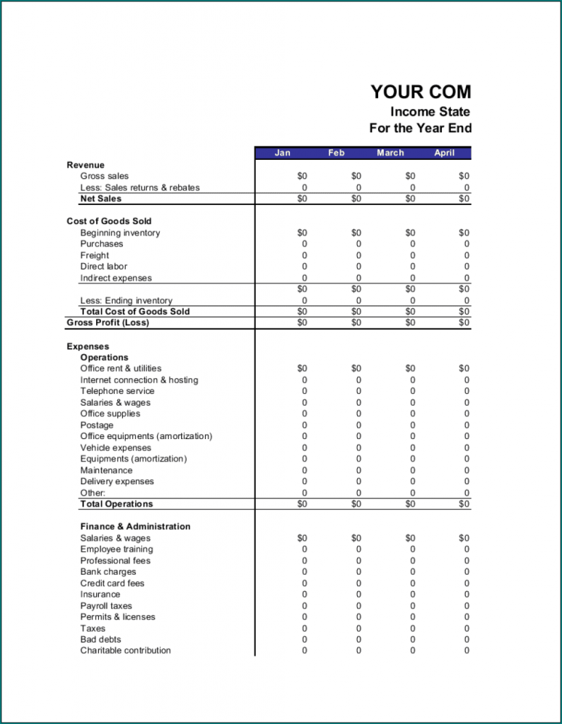 》Free Printable Income Statement Template
