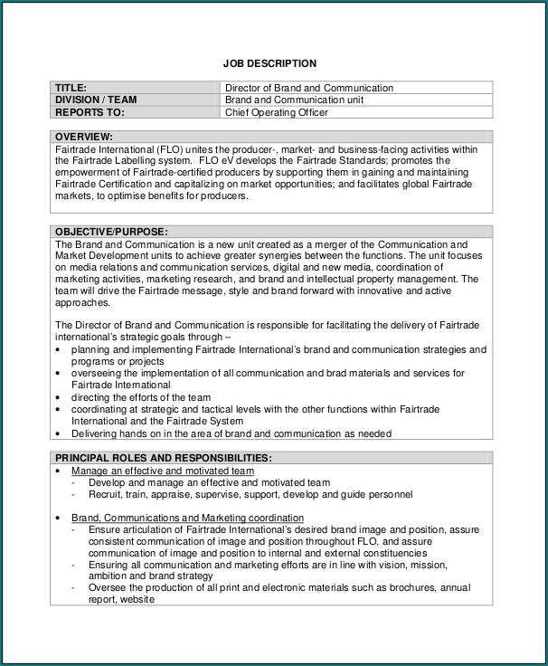 Example of Job Description Template | Bogiolo Example of Job Description Template | Bogiolo