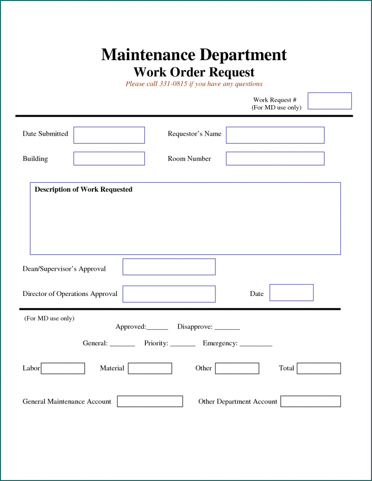 》Free Printable Maintenance Work Order Form | Bogiolo