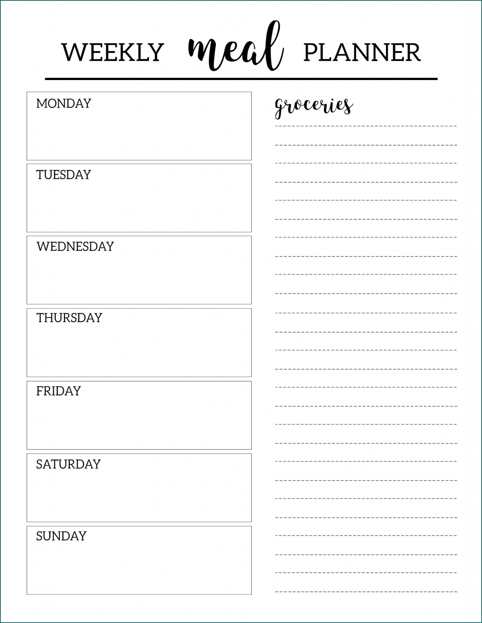 》Free Printable Meal Plan Template