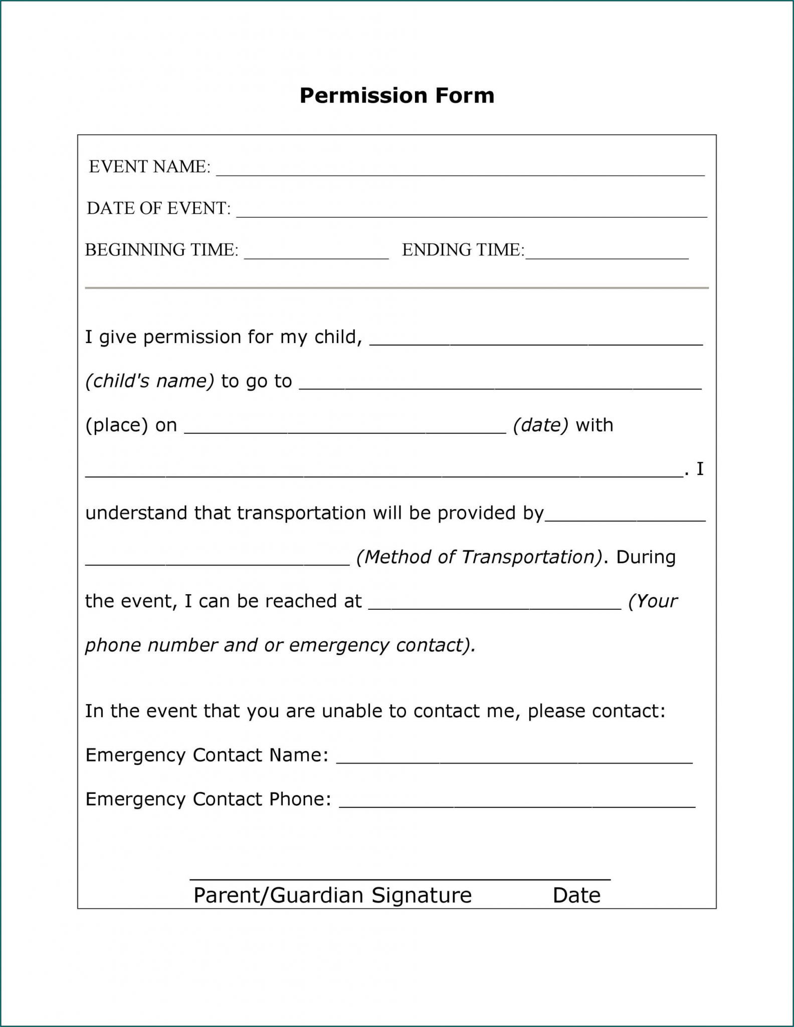 》Free Printable Parent Permission Slip