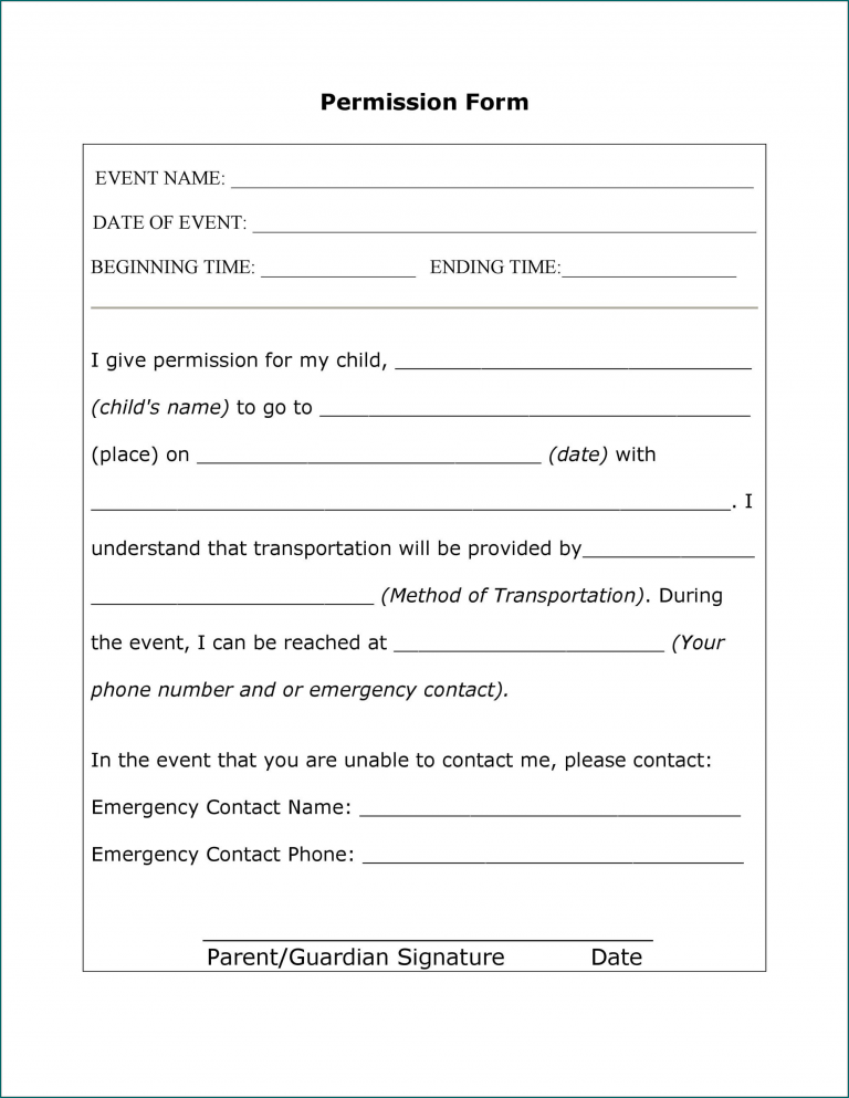 》Free Printable Parent Permission Slip