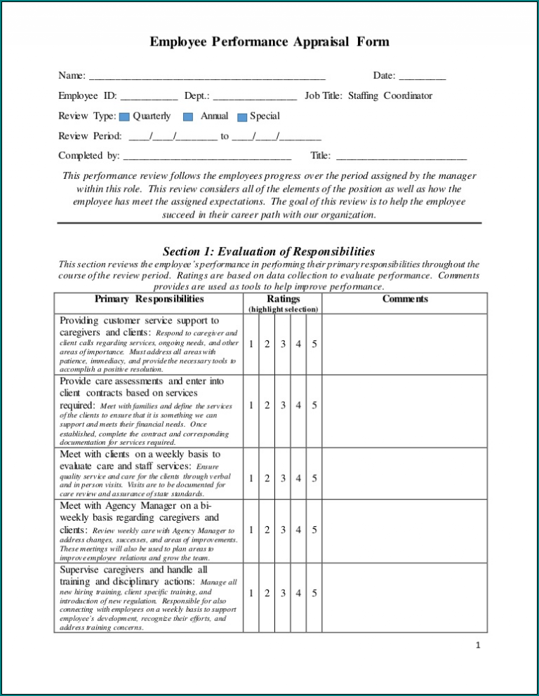 》Free Printable Performance Appraisal Template