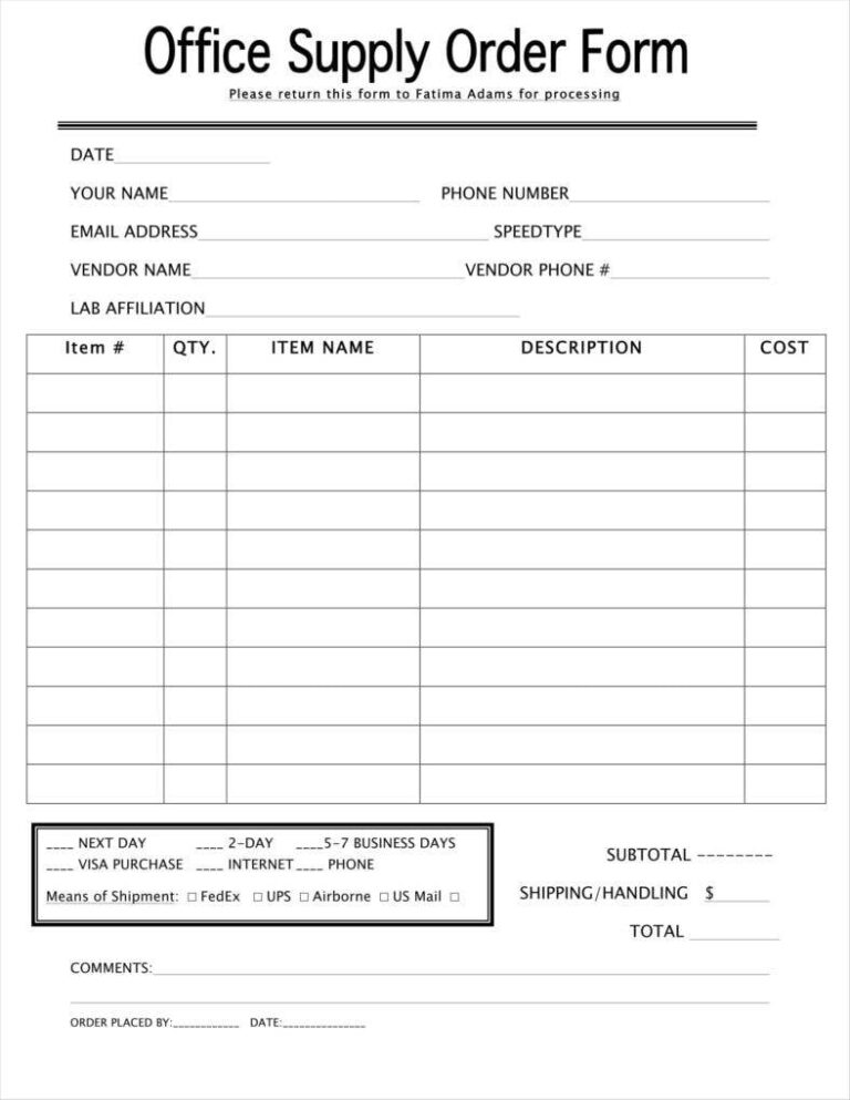 》Supply Order Sheet Template