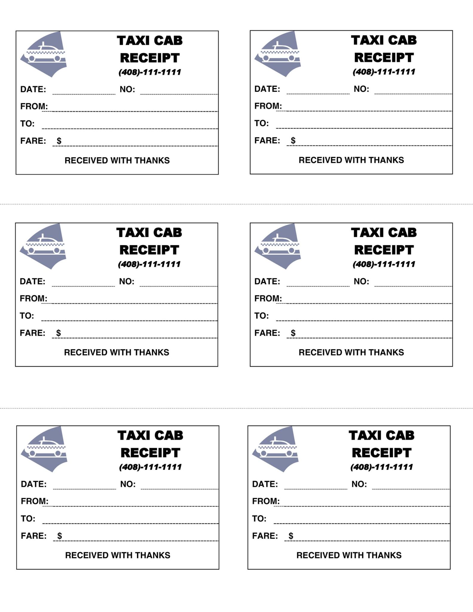 》Printable Taxi Receipt Template