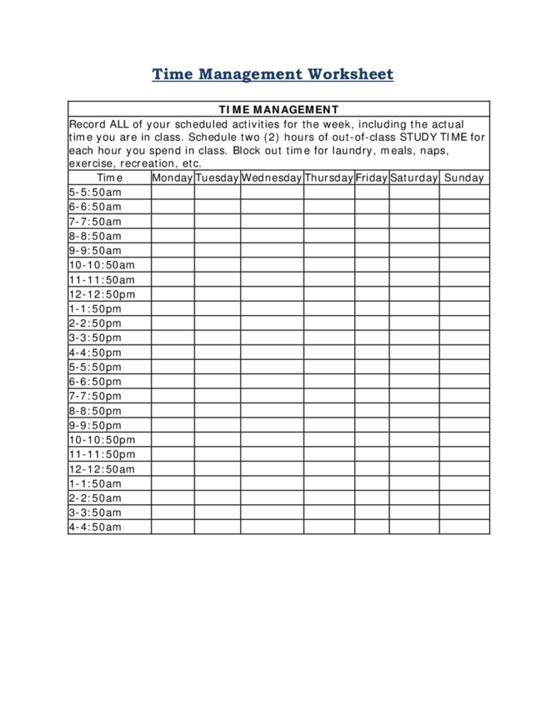》Time Management Worksheet Template (Excel)