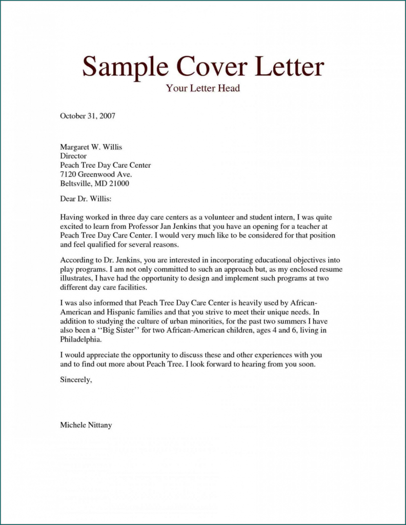 》Free Printable Professional Cover Letter Template