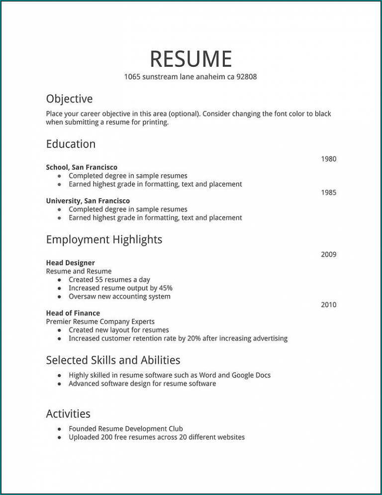 》Free Printable Resume Format Word