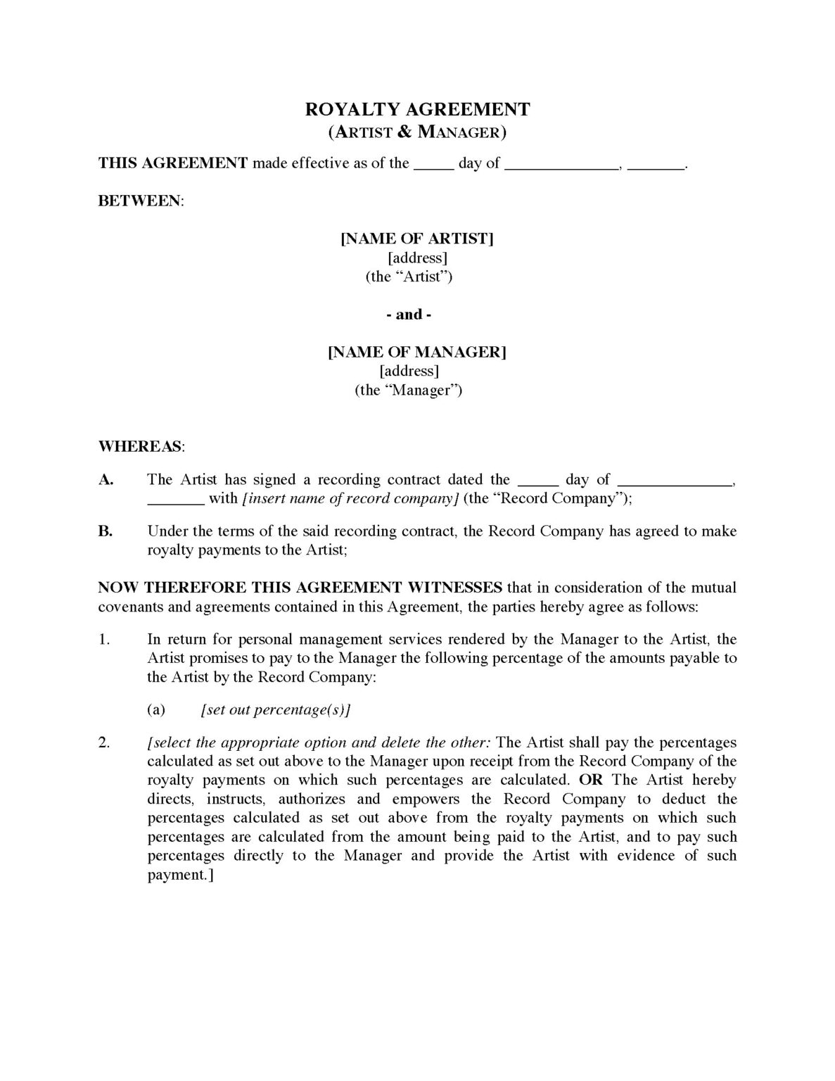 Example of Royalty Agreement Template | Bogiolo