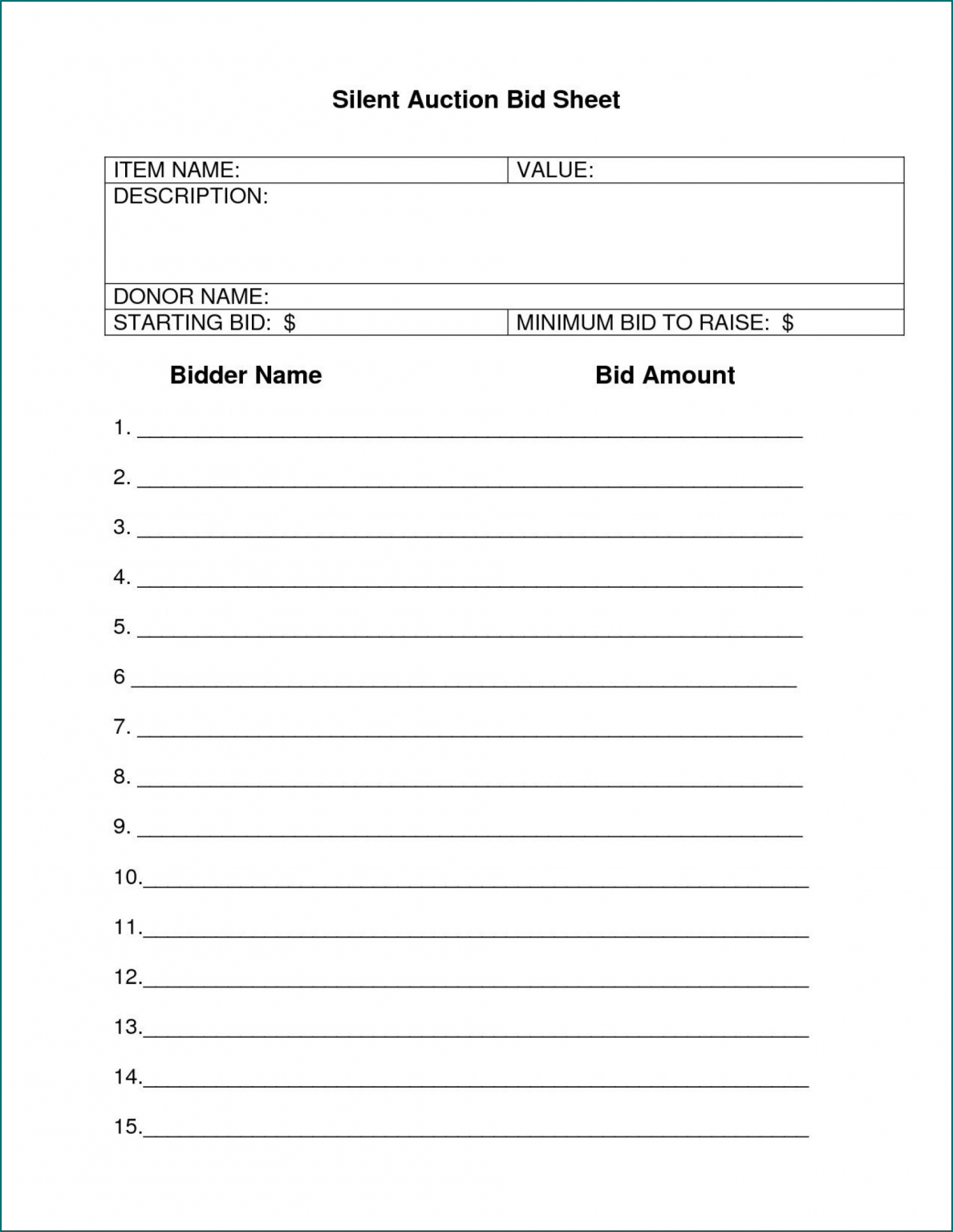 》Free Printable Silent Auction Template