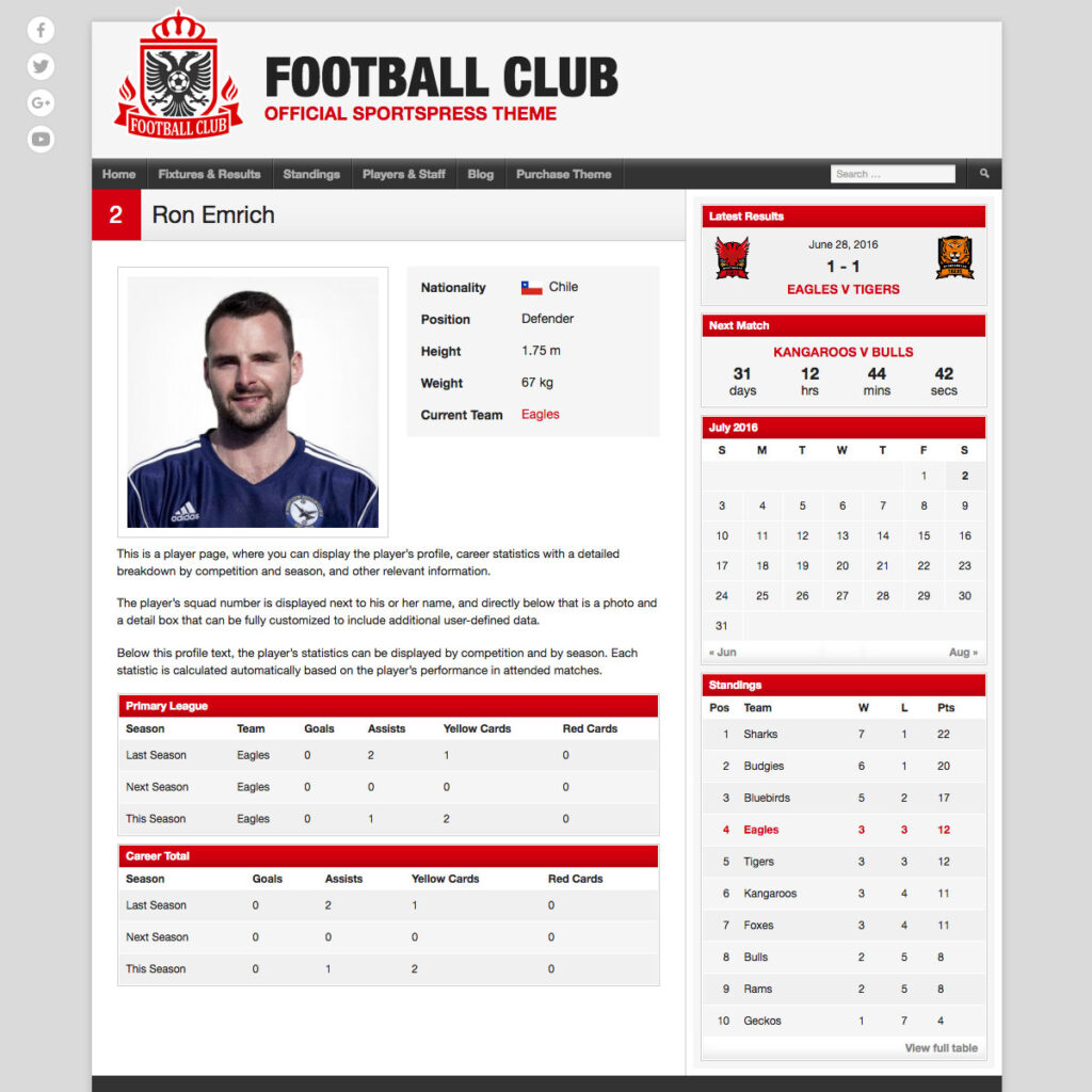 》Editable Soccer Player Profile Template (Word)