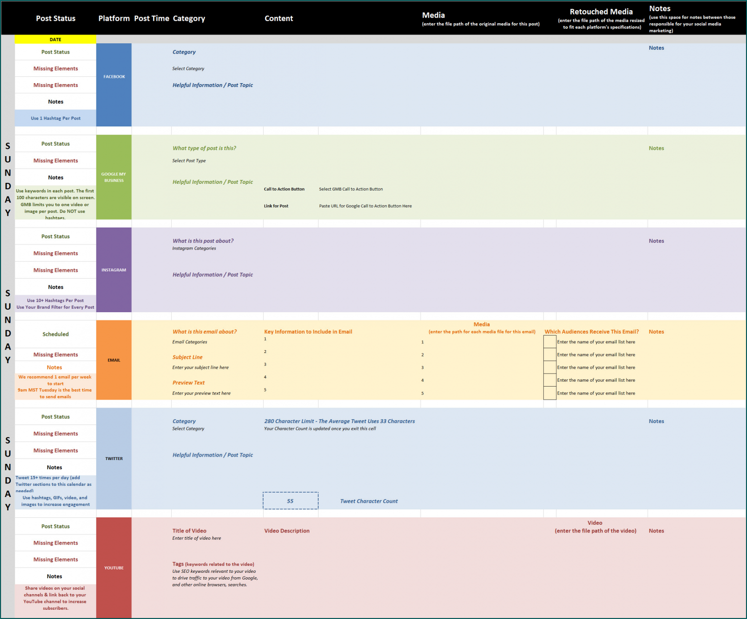 Example of Social Media Post Schedule Template | Bogiolo
