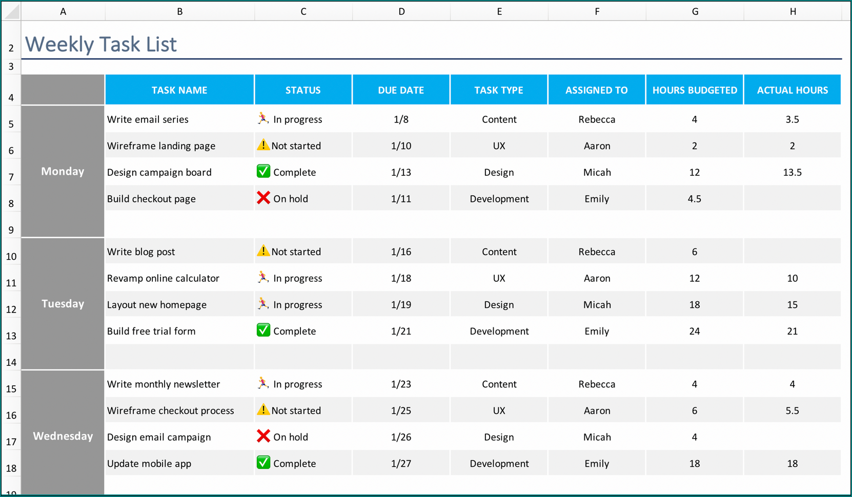 Takenlijst Excel