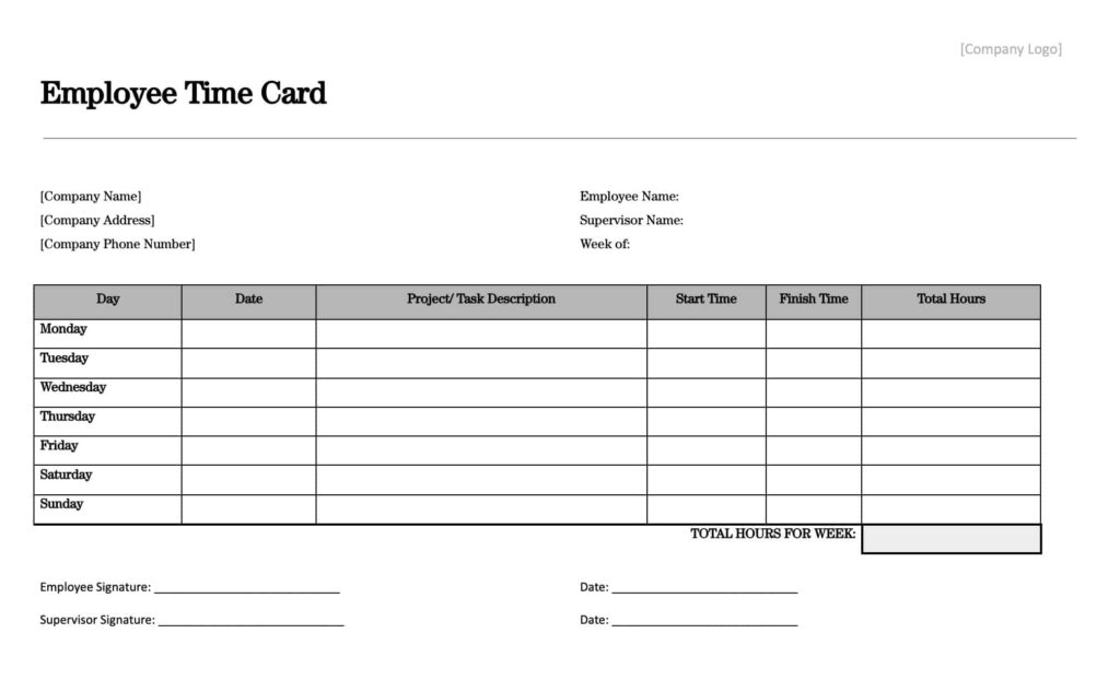 》Printable Time Card Template