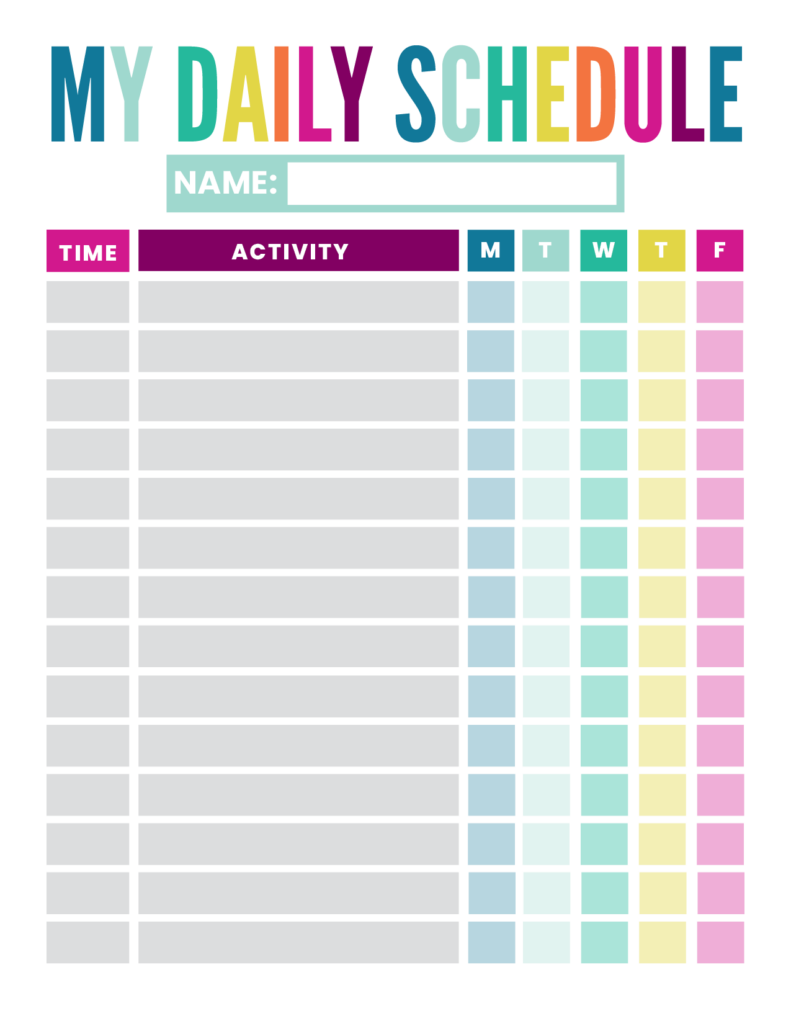 》Printable Timetable Template for Kids